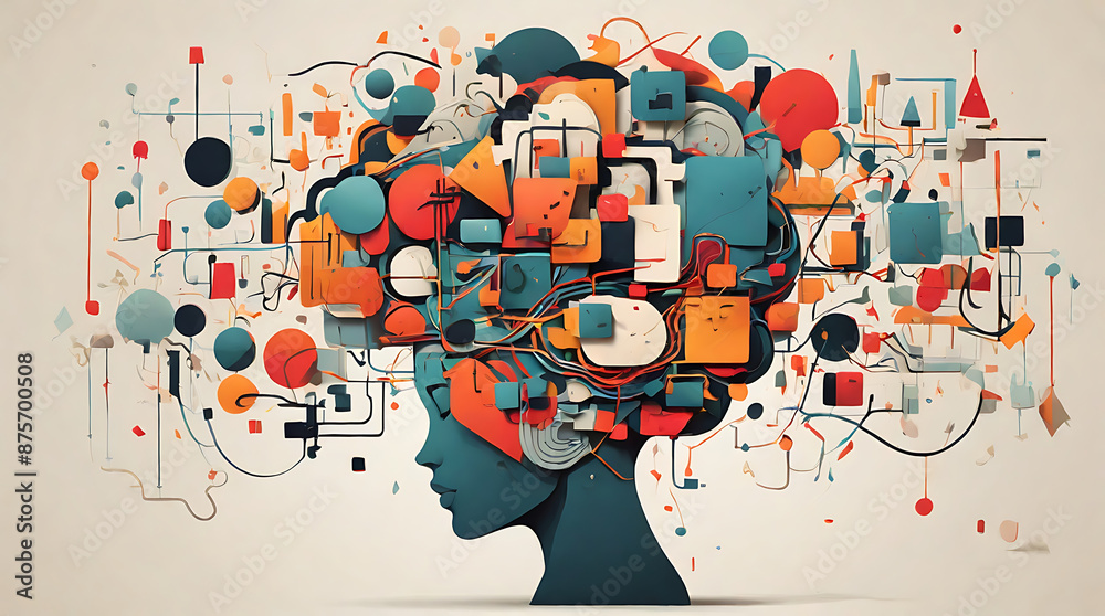 An abstract illustration of cognitive load with representations of ...