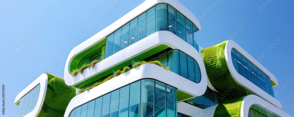 Architectural design of a modern sustainable building featuring a green ...