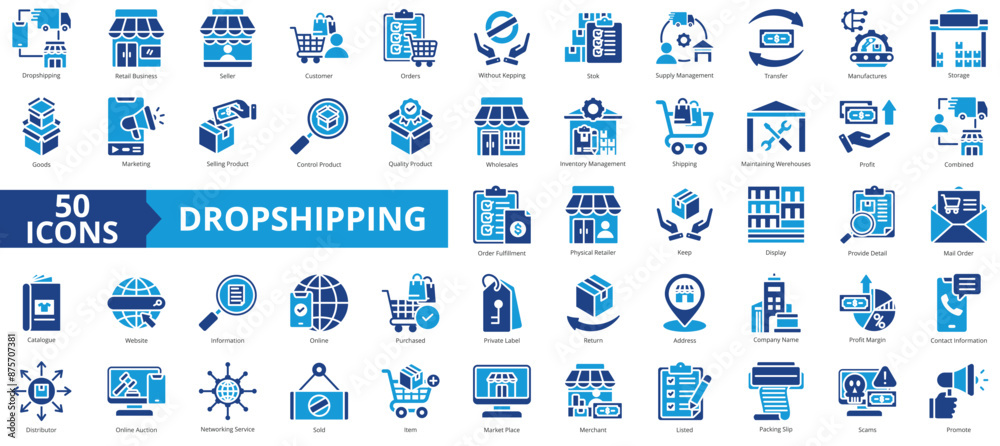 Dropshipping icon collection set. Containing retail business, seller ...