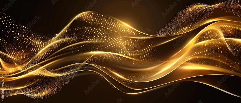 Abstract golden wave background with glowing particles and bokeh effect ...