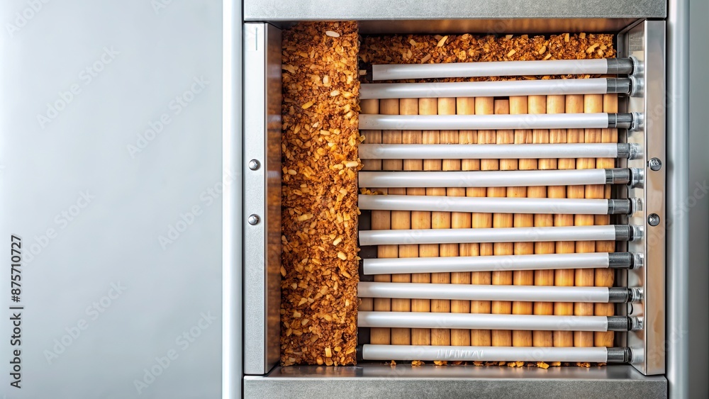 Cigarette machine filled with tobacco and cigarettes, smoking ...