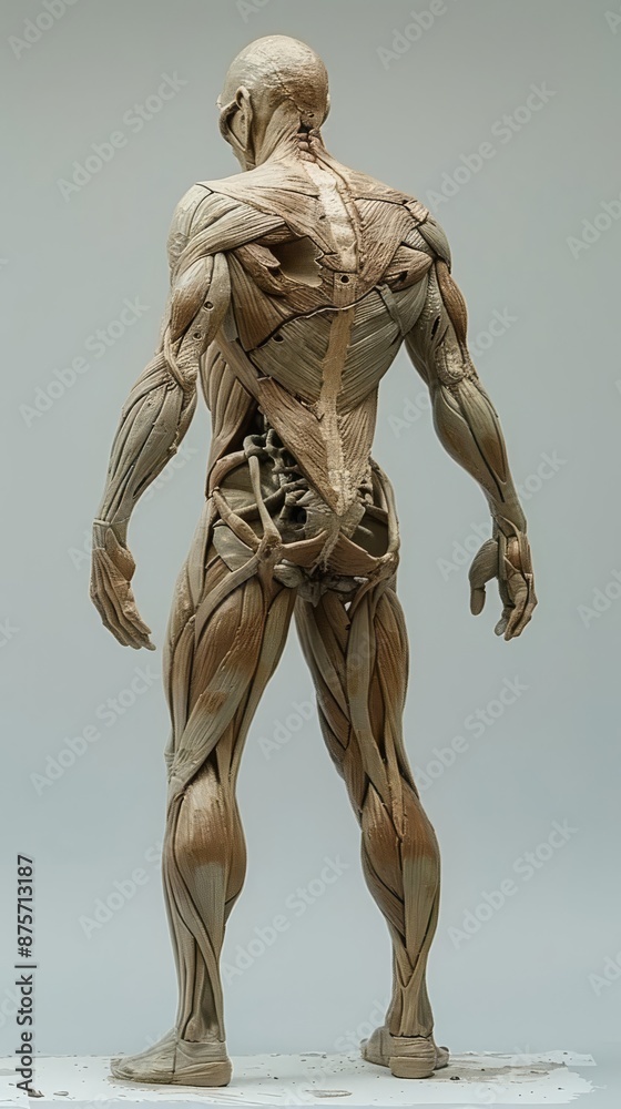 Detailed anatomically accurate back view of a human muscular system ...