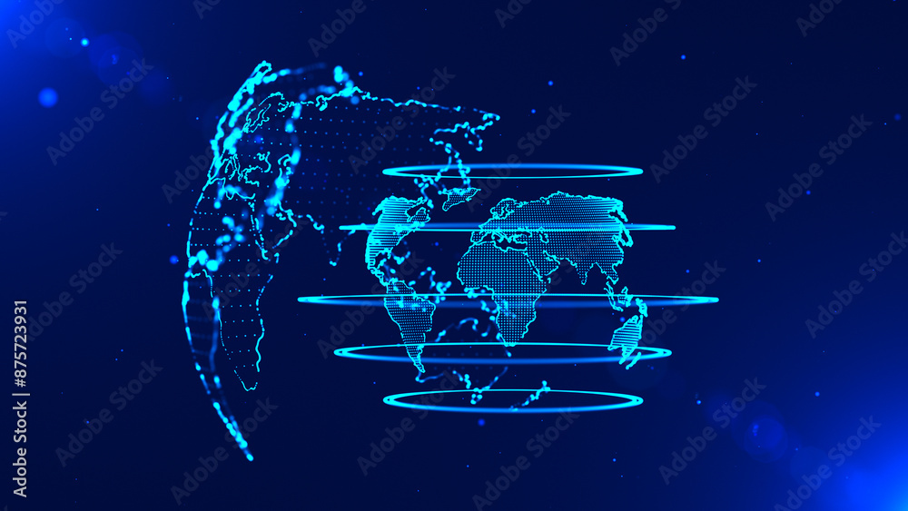 3D hologram of planet earth. 3D holograms of rotating Earth on blue ...