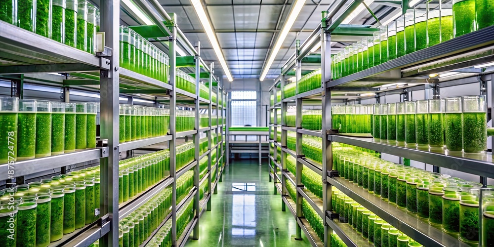 Algae farm in a high tech lab producing bio fuel as a sustainable ...