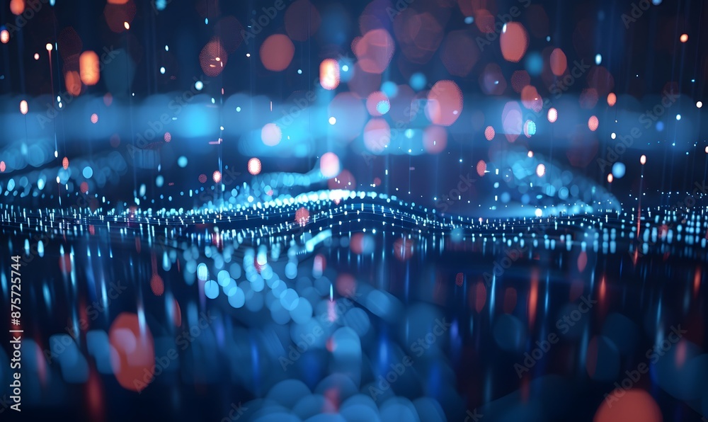 Abstract tech background with illuminated fiber optic connections ...