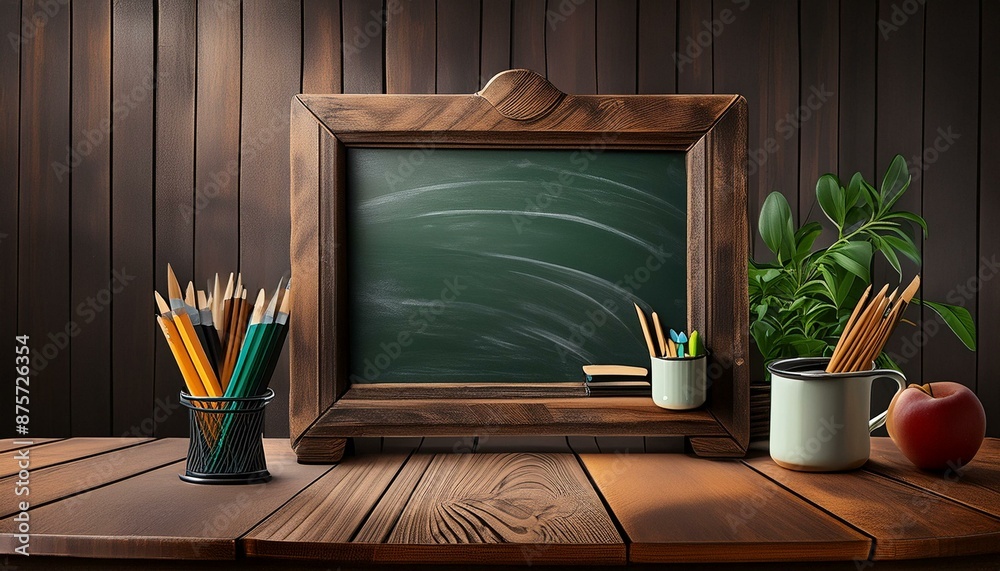 frame isolated, frame on the wall with a window, blackboard on wooden ...
