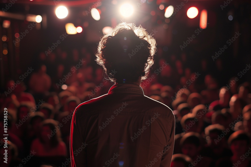stand up comedy show poster background, photo taken from the back of ...
