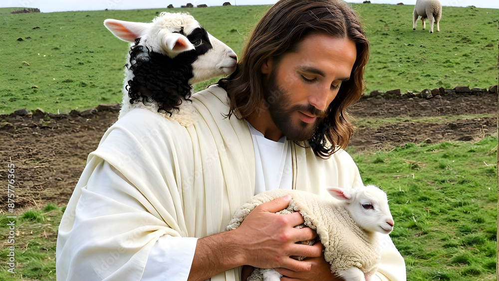 Jesus christ with baby lamb, bible story, Jesus and holy baby lamb, ai ...