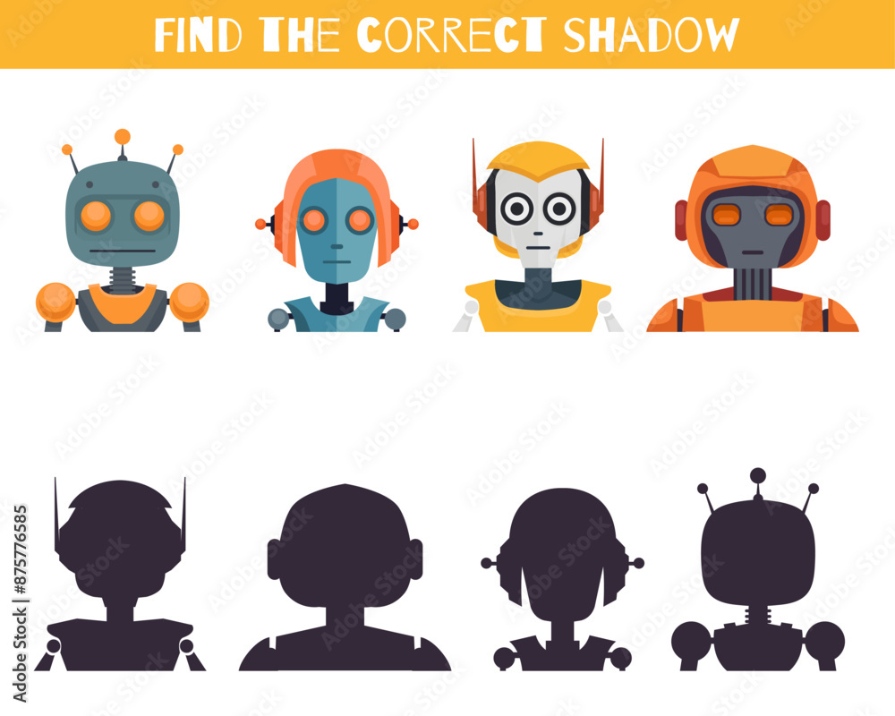 Vector card game template find the right shadows for robot toys ...