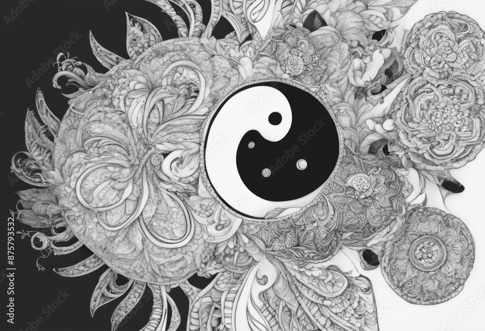 white line yang olation yin adults hand spiritual art illustration ...