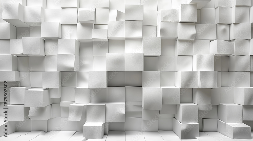 Background made of rectangular tiled wallpaper in white, convex and ...