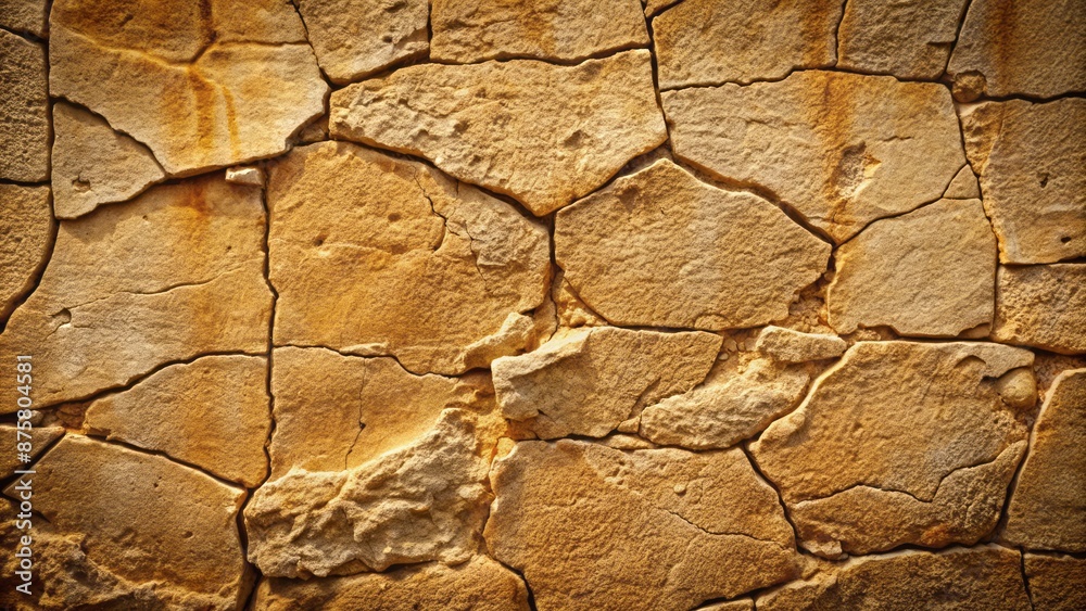 Weathered ancient sandstone wall texture with intricate cracks and ...
