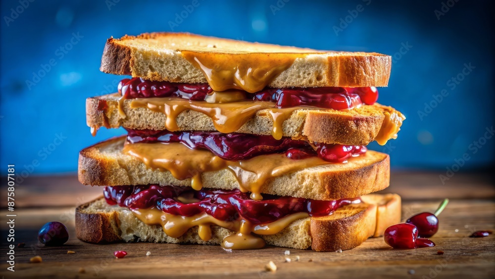 Vibrant close-up of an overflowing large toast sandwich oozing with ...