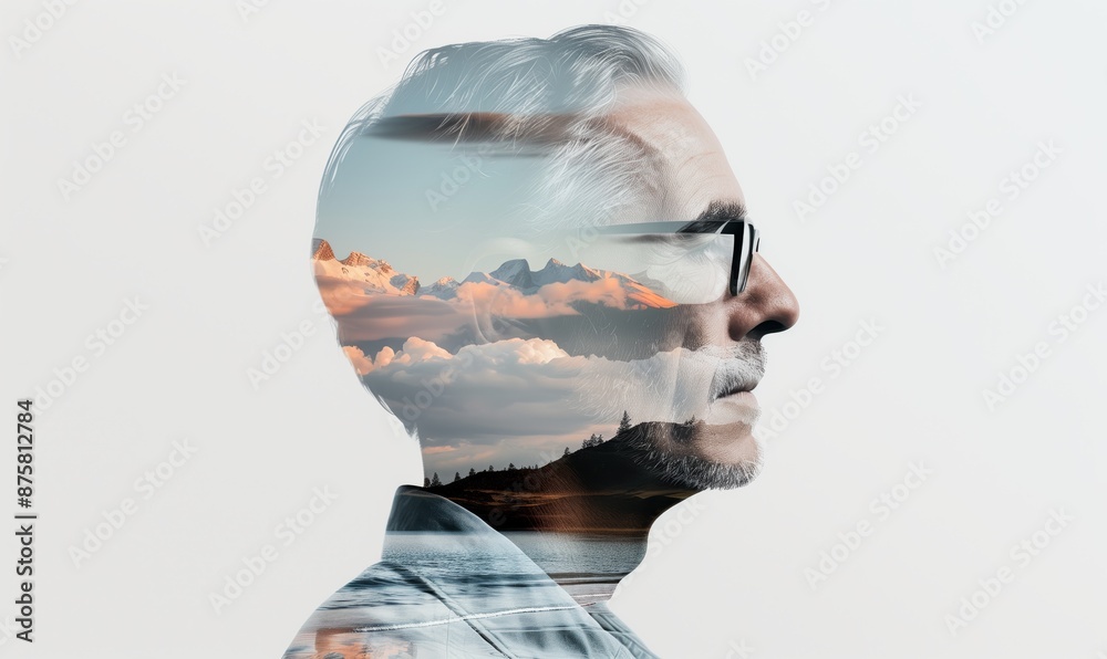 Double Exposure Portrait with Nature Landscape Creating a Thought ...