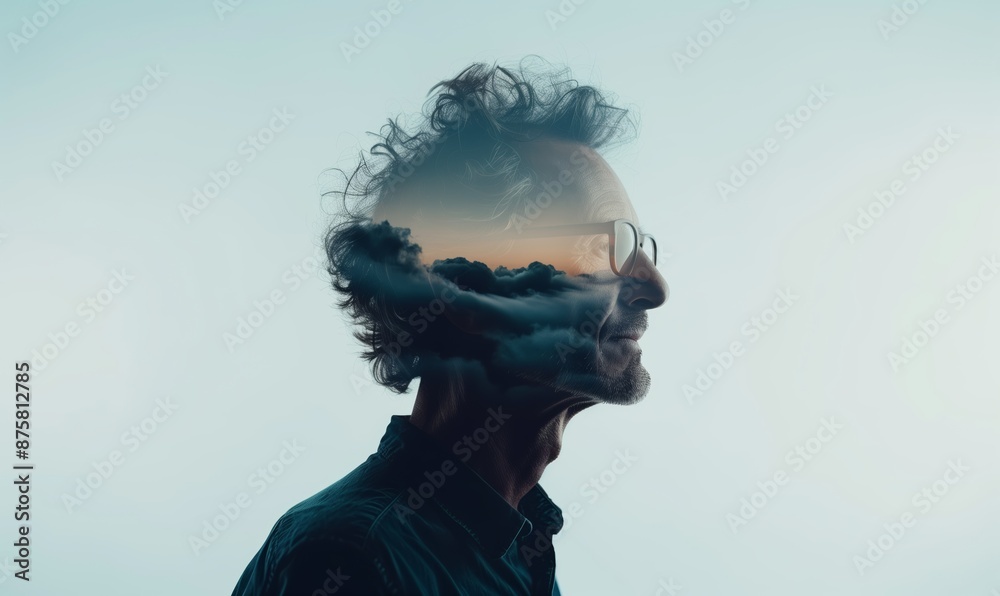 Double Exposure Portrait with Nature Landscape Creating a Thought ...