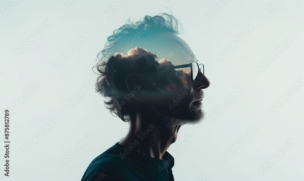 Double Exposure Portrait with Nature Landscape Creating a Thought ...