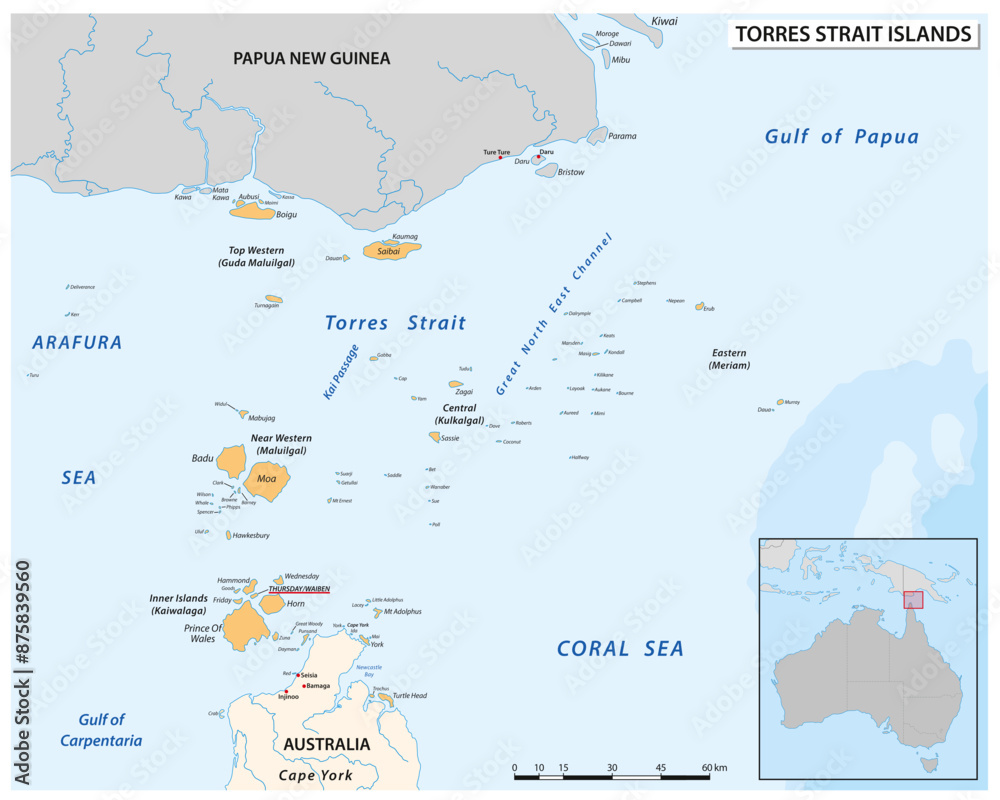Map of the Australian Torres Strait Islands Stock Vector | Adobe Stock