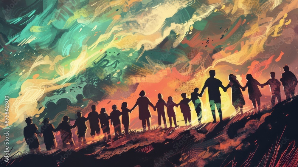 An illustration of a group of people holding hands in solidarity ...