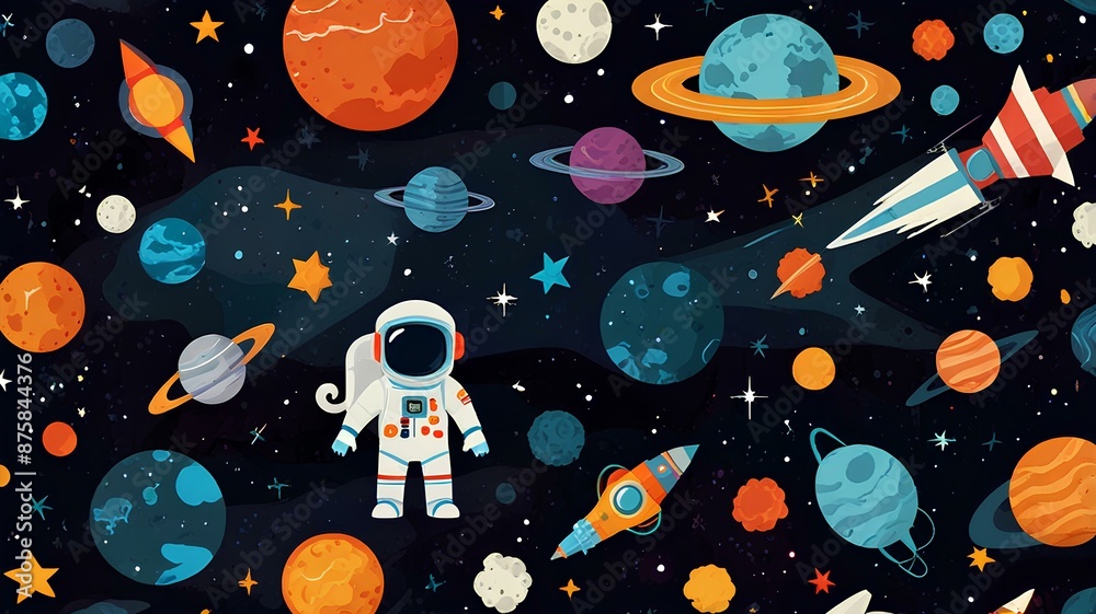 Design a colorful learning poster for kids with a theme of outer space ...