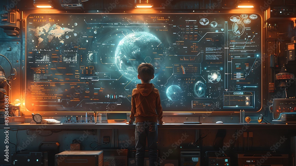 **Educational technology interface with interactive digital blackboards ...