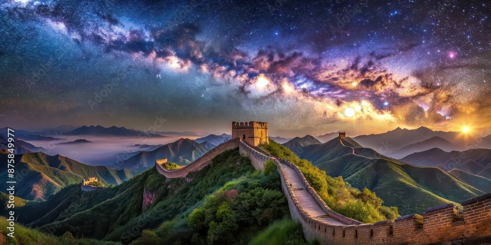 Great Wall of China illuminated under Milky Way galaxy night sky, China ...