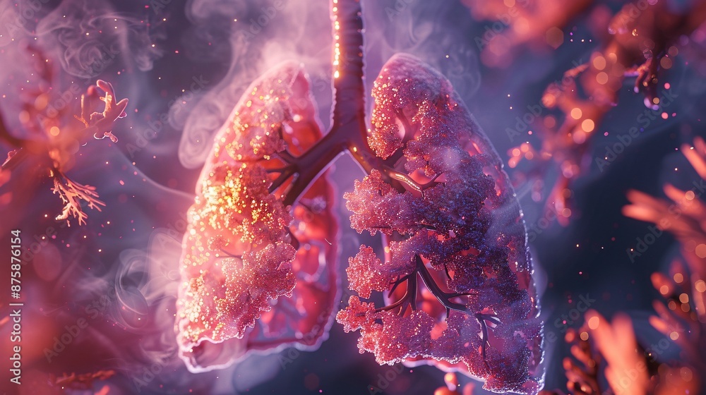 lungs with fluid buildup causing obstruction, illustrating pulmonary ...