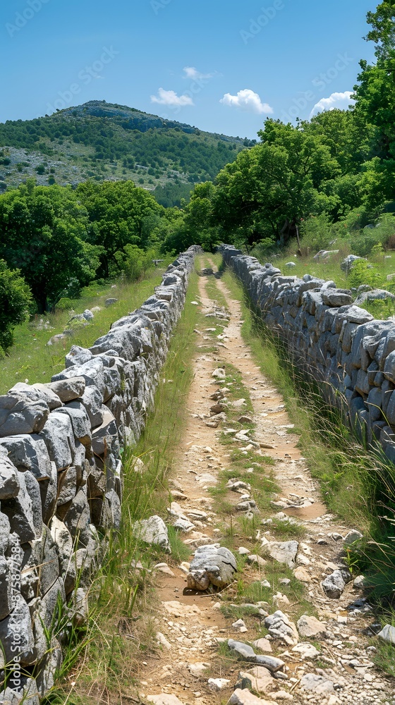Dry stone wall path through the countryside Stock Photo | Adobe Stock
