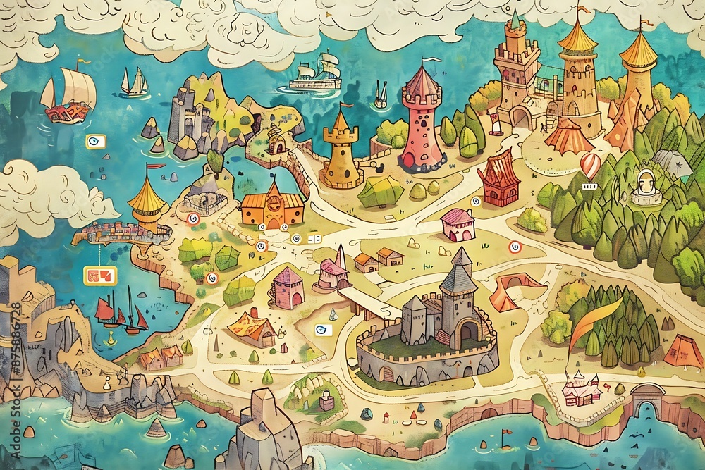 A whimsical hand-drawn map transformed into a navigation menu, with ...