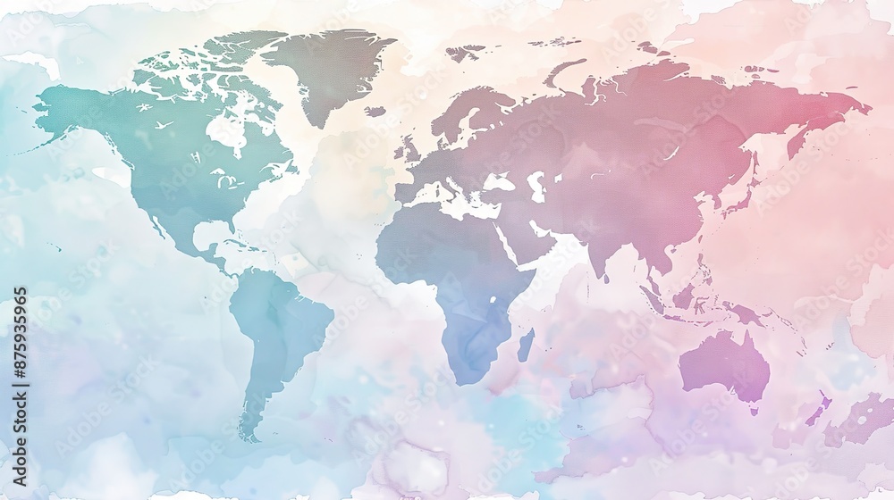 Soft Pastel World Map in High-Resolution with Clean Background for Text ...