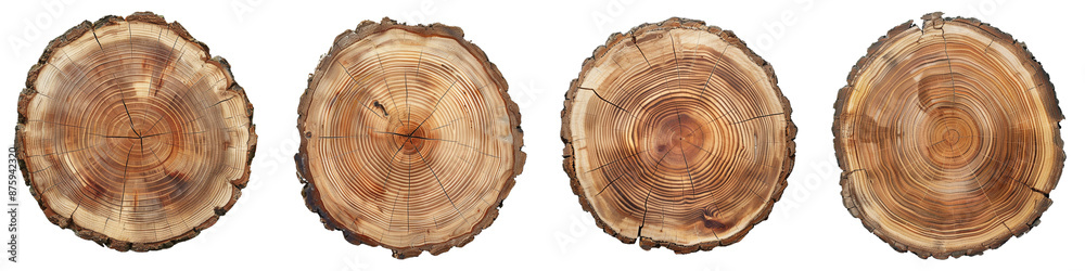 Set of A circle tree trunk, cross section, growth ring details on a ...