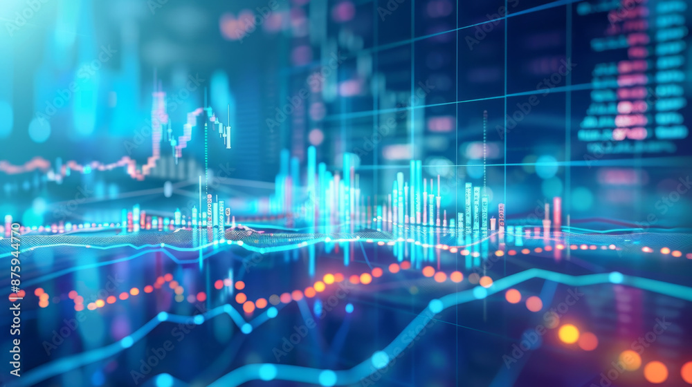 Understand financial charts with lines representing growth and candlestick patterns. It's like a ...