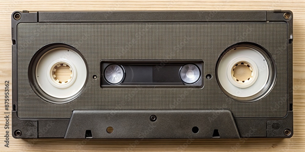 Top view of vintage magnetic tape from an old analog video cassette ...