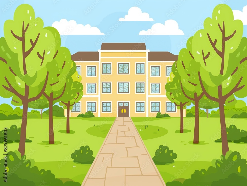 Eco-friendly school campus clipart, green initiatives, flat vector art ...