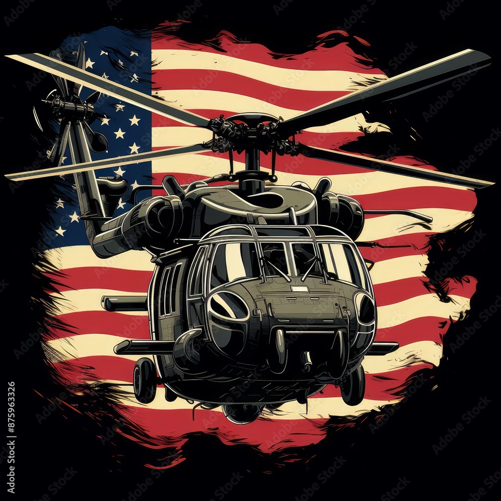 retro, vintage, helicopter, plane, USA flag, vector design, aviation ...