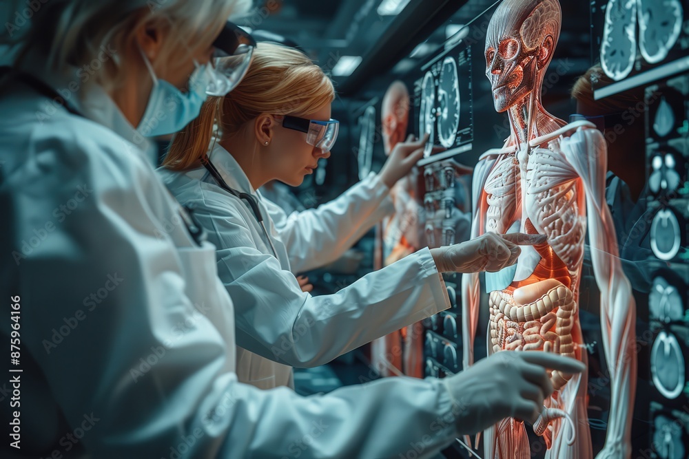 Medical Professionals in Advanced Laboratory Analyzing Virtual Human ...