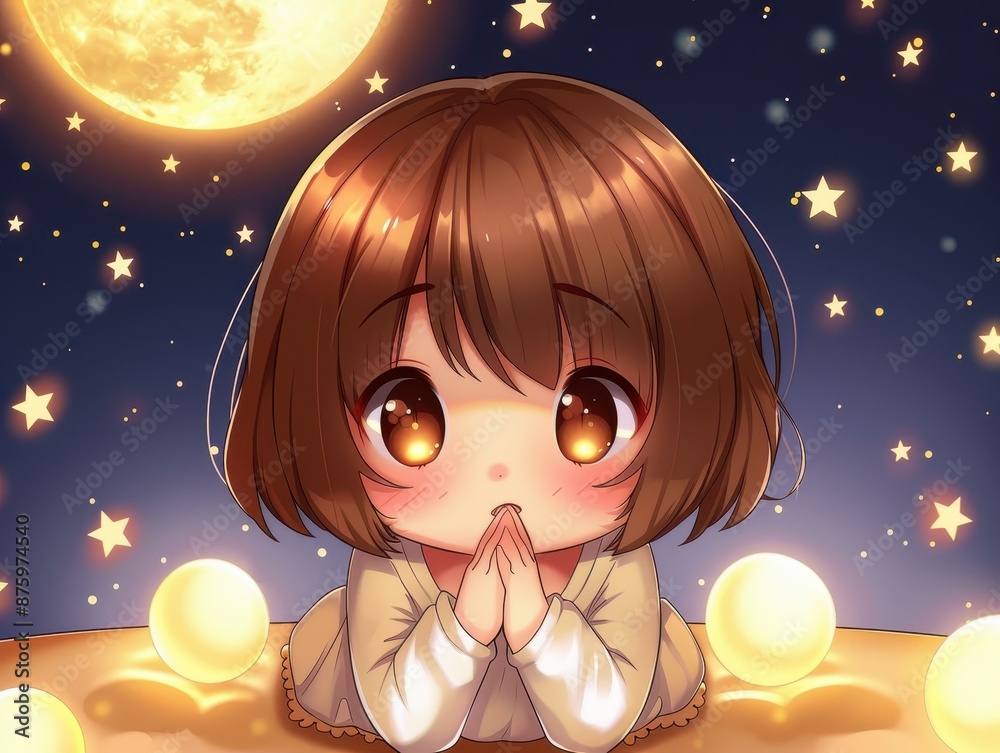 Delightful chibi illustration of a cute girl praying on her knees ...