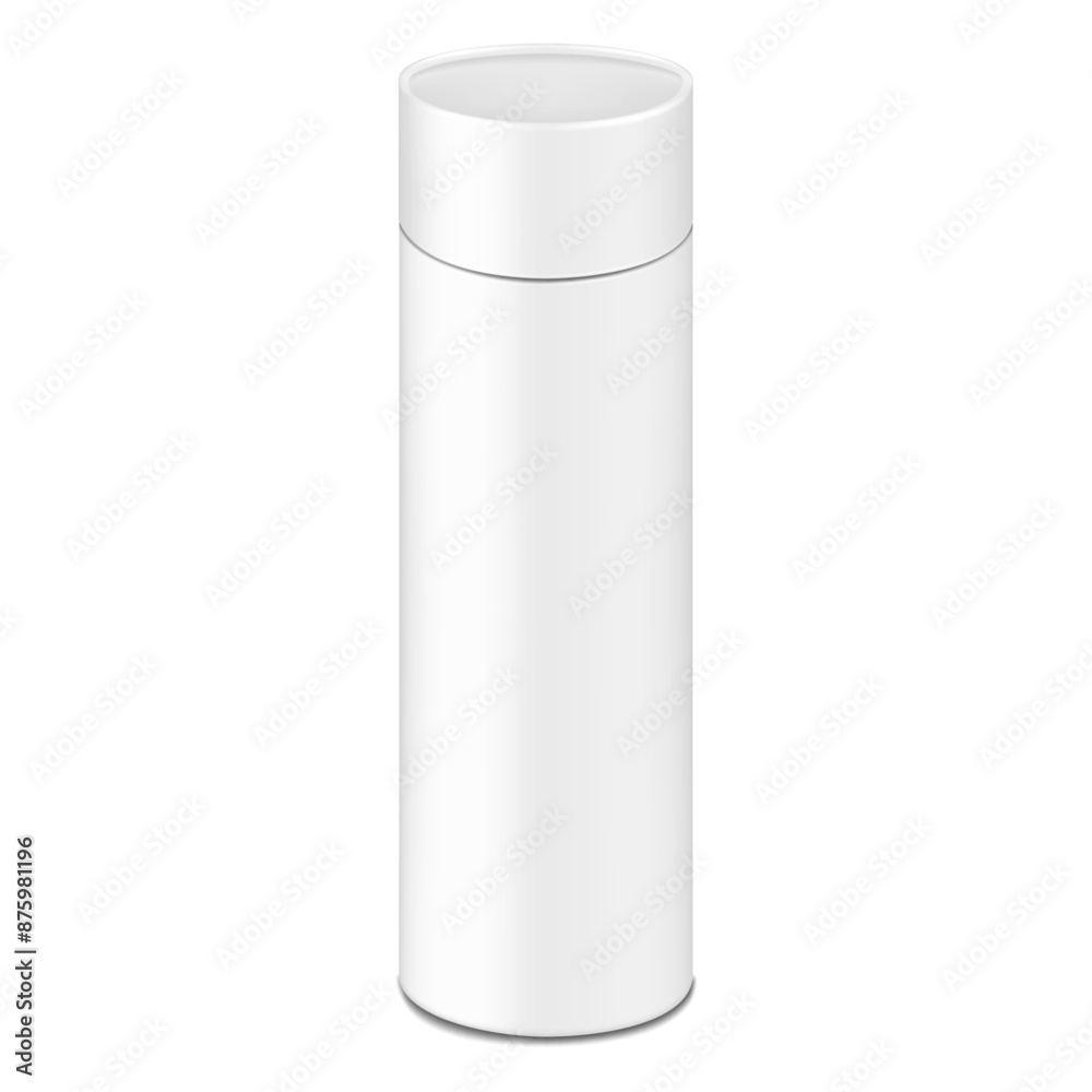 White blank tall tube shaped gift box with round lid. Realistic 3d ...
