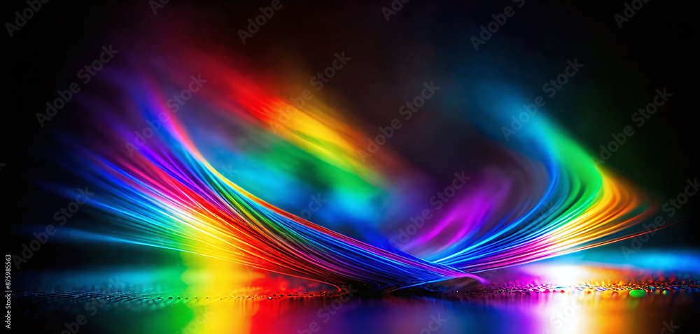 Colored abstract lines of light that visualize the refraction and the ...