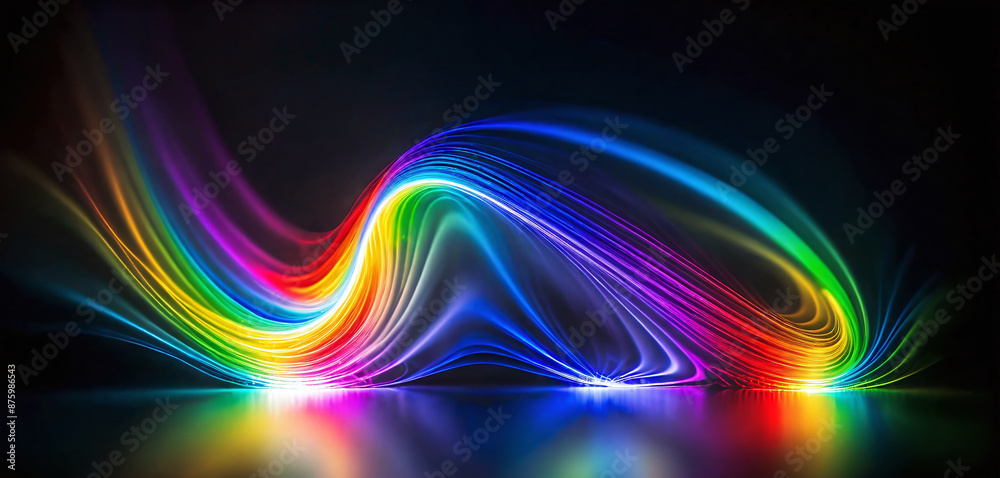 Colored abstract lines of light that visualize the refraction and the ...