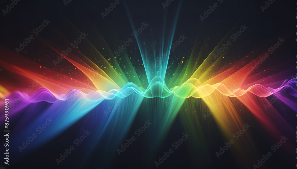 Colored abstract lines of light that visualize the refraction and the ...