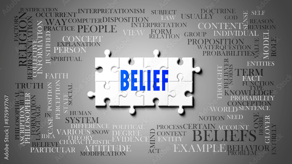 Belief as a complex subject, related to important topics. Pictured as a ...