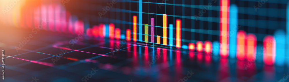 Colorful financial graph with bar and line charts depicting market ...