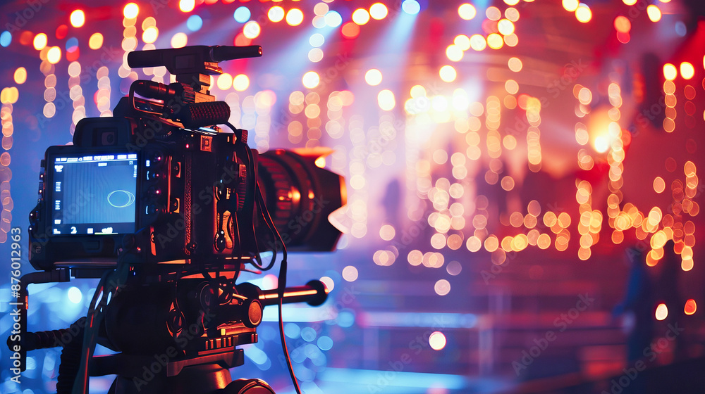 Cinematic scene of a video production studio with professional cameras ...