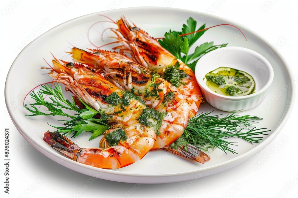 Skewered Tiger Prawns, Grilled King Shrimps, Prawns Fried with Garlic, Herbs, Spices, Lime and ...
