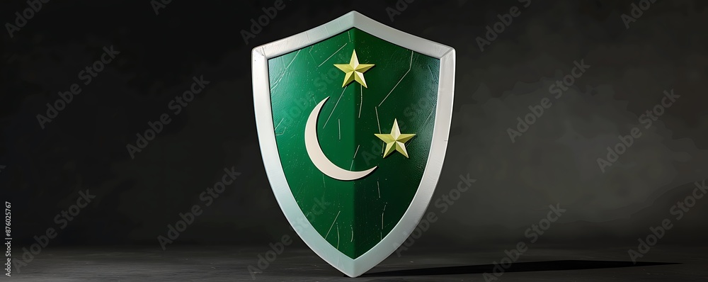 3D logo of a green and white shield with the crescent and star ...