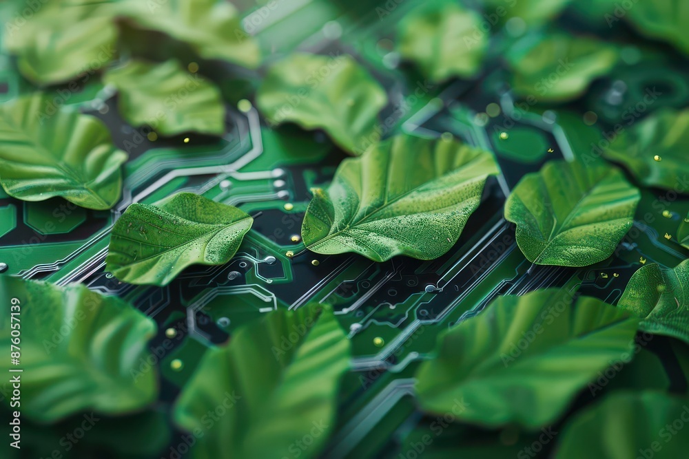 green it concept sustainable technology visualization with leaves ...