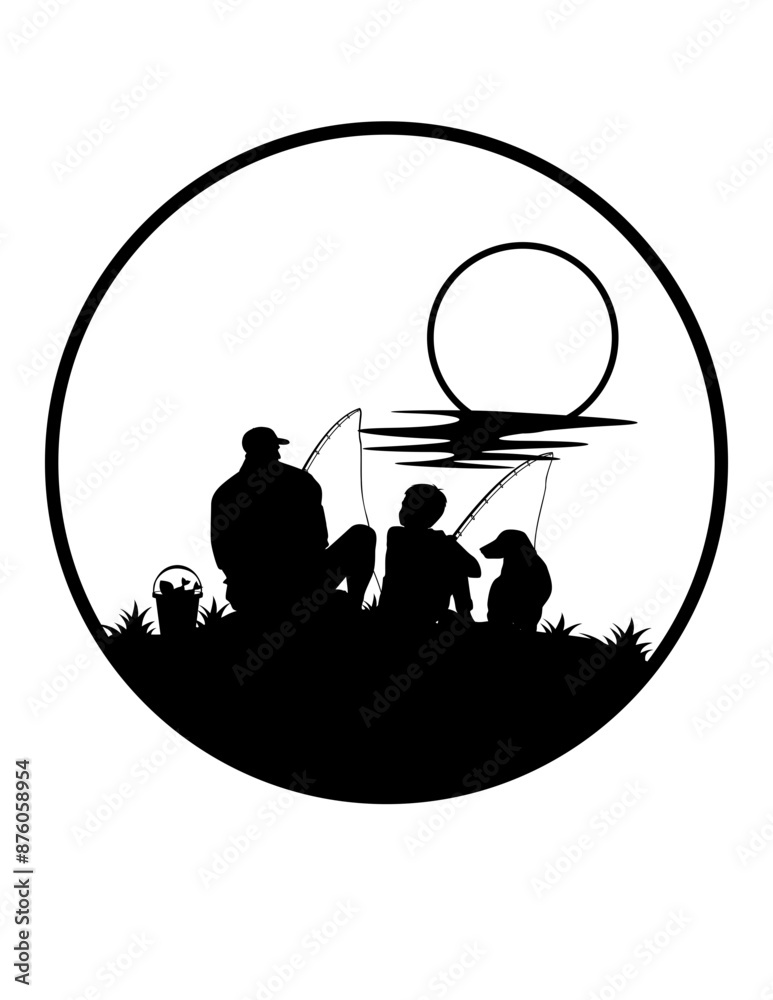 Father and Son Fishing with Dog | River Angling | Outdoor Angler | Lake ...