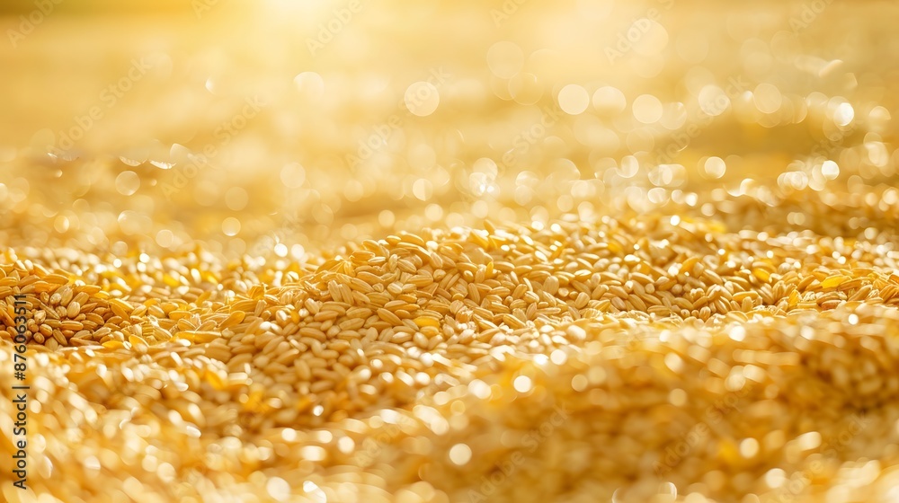 Closeup paddy jasmine rice texture for background and wallpaper in gold ...