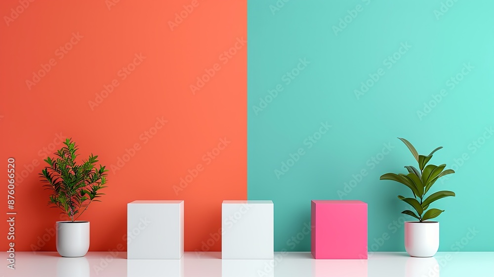 Bright complementary color featuring a simple geometric podium mockup ...