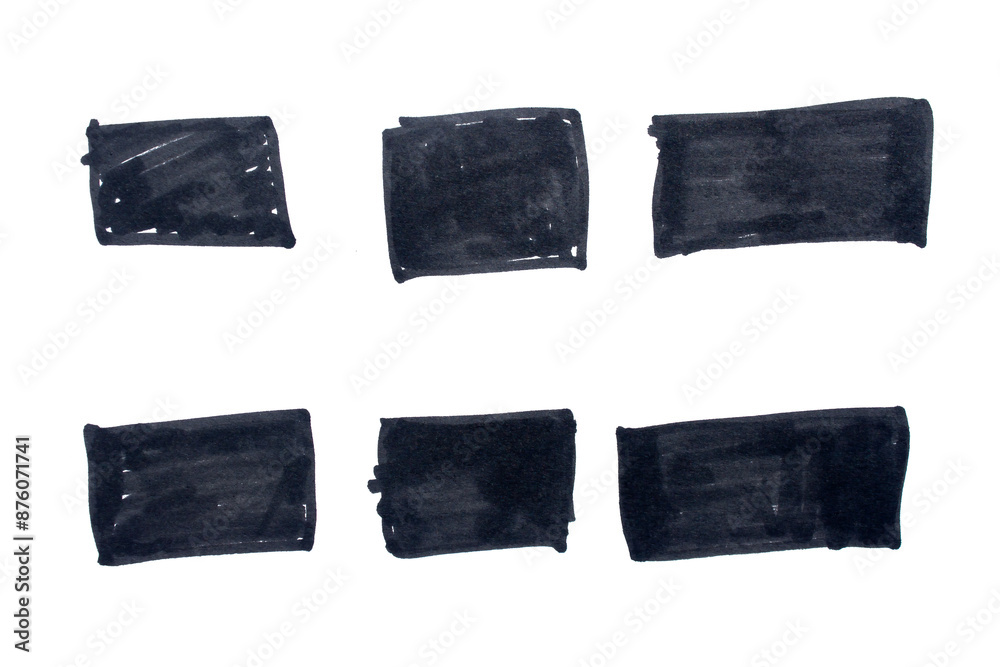 Set of square rectangle shapes hand drawn black marker pen isolated ...